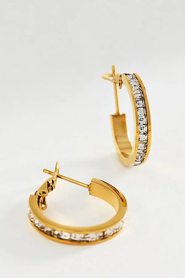 Anthropologie Inset Diamond Hoop Earrings - Gold