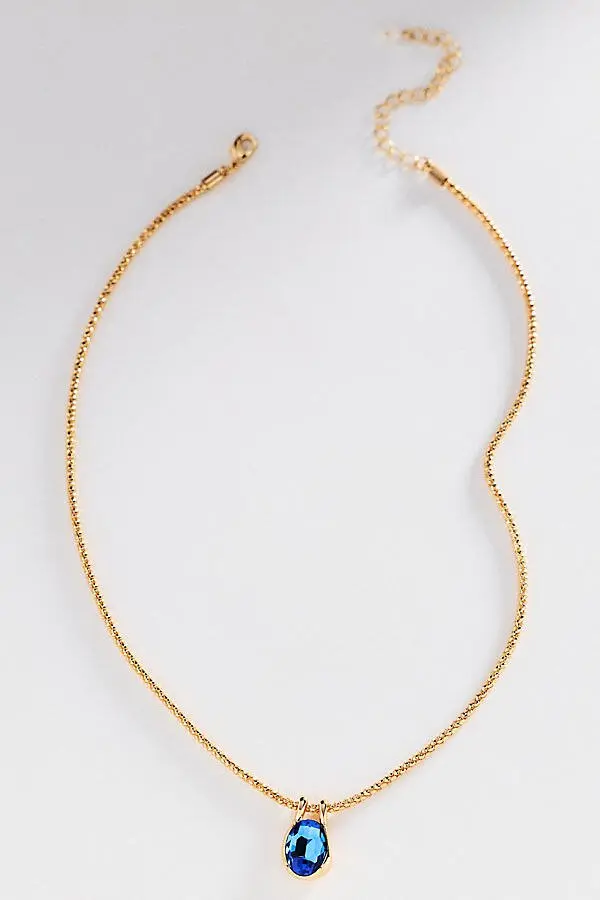 Anthropologie Bezel Crystal Pendant Necklace - Sapphire