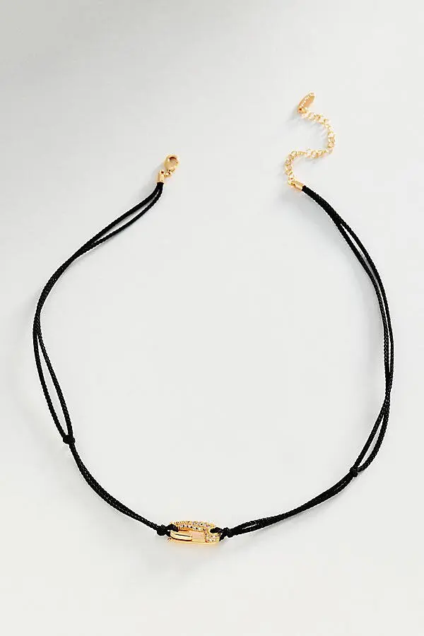 Anthropologie Corded Crystal Carabiner Necklace - Black