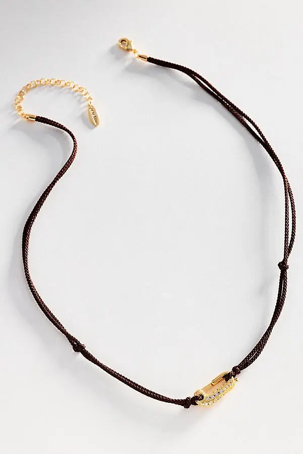 Anthropologie Corded Crystal Carabiner Necklace - Brown