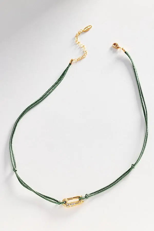 Anthropologie Corded Crystal Carabiner Necklace - Green