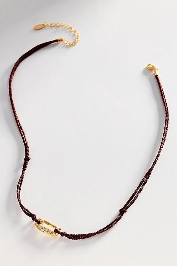 Anthropologie Corded Crystal Carabiner Necklace - Mulberry
