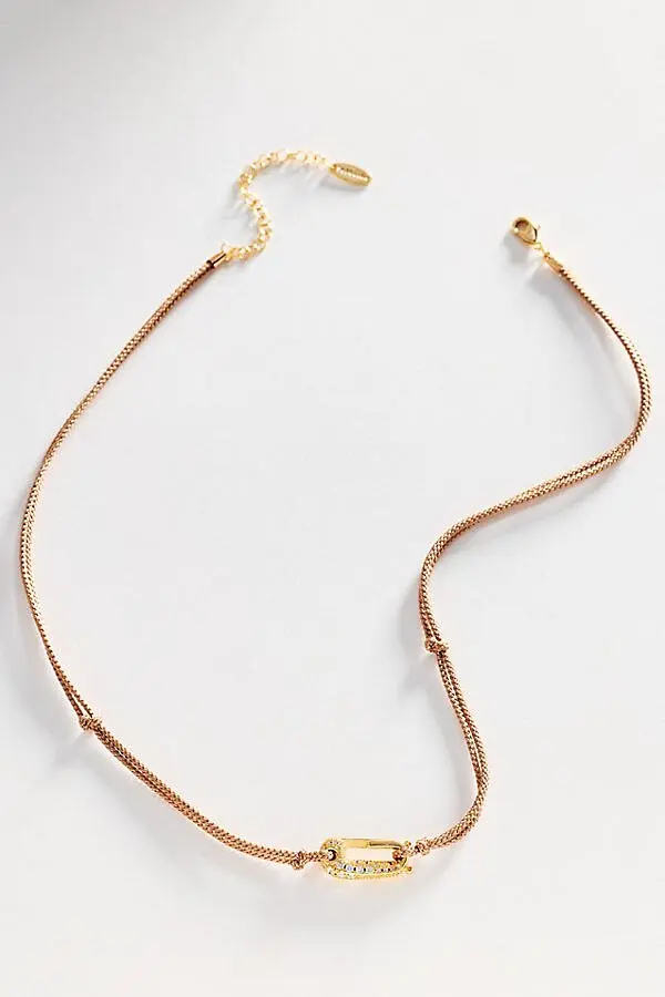 Anthropologie Corded Crystal Carabiner Necklace - Sand