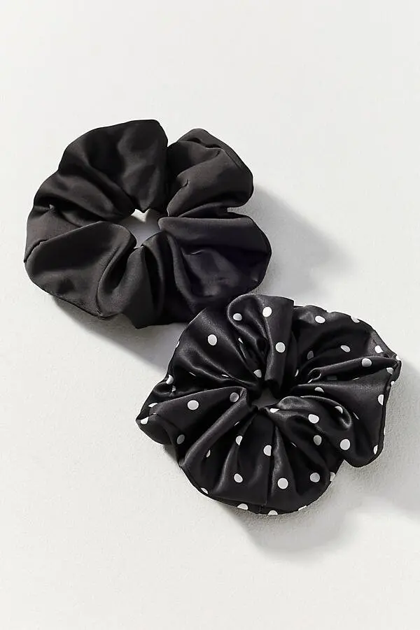 NATASHA Polka Dot Scrunchies Set - Black & White Pattern