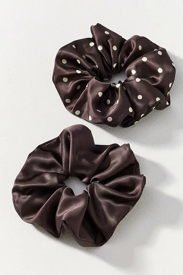 NATASHA Polka Dot Scrunchies Set - Chocolate/cream