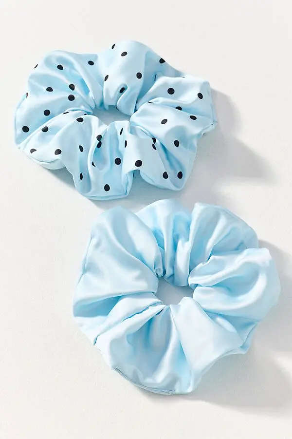 NATASHA Polka Dot Scrunchies Set - Light Blue/black