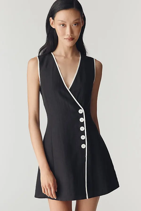 MARE MARE Asymmetric Button Mini Dress - Black/white