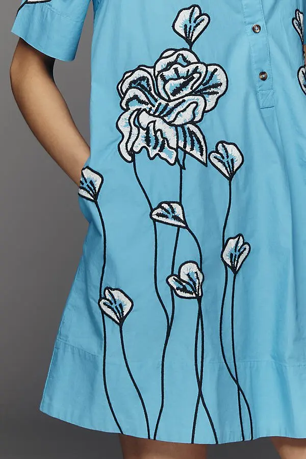 Anthropologie The Pollie Tunic Mini Dress - Light Blue | Editorialist