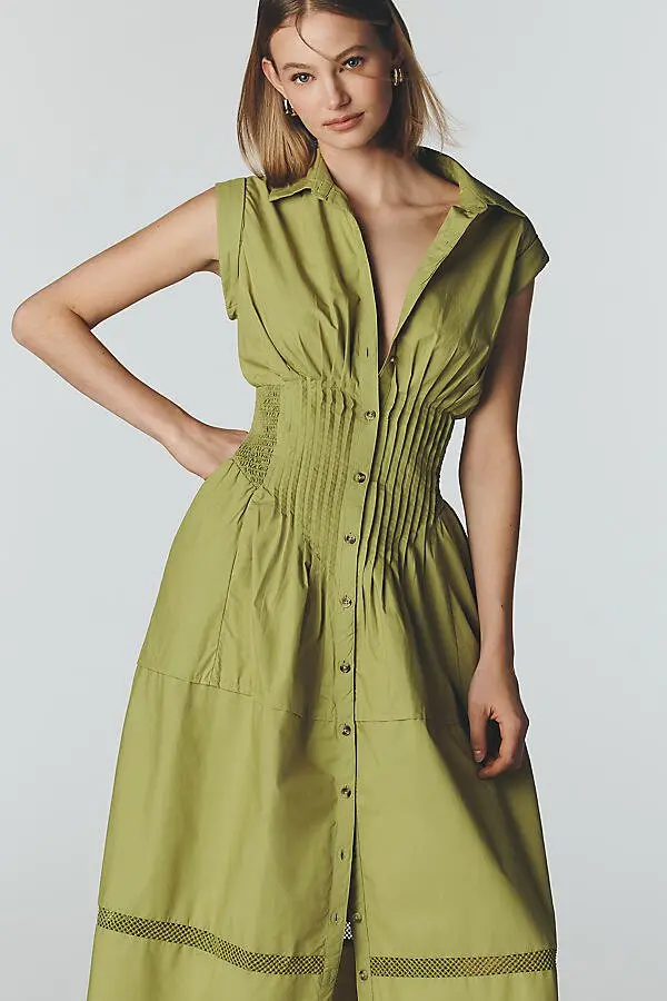 Maeve Cotton Waisted Midi Shirt Dress - Willow