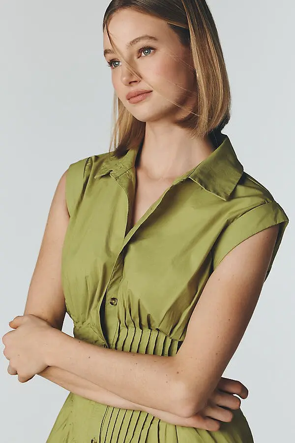 Maeve 100% Cotton Waisted Midi Shirtdress