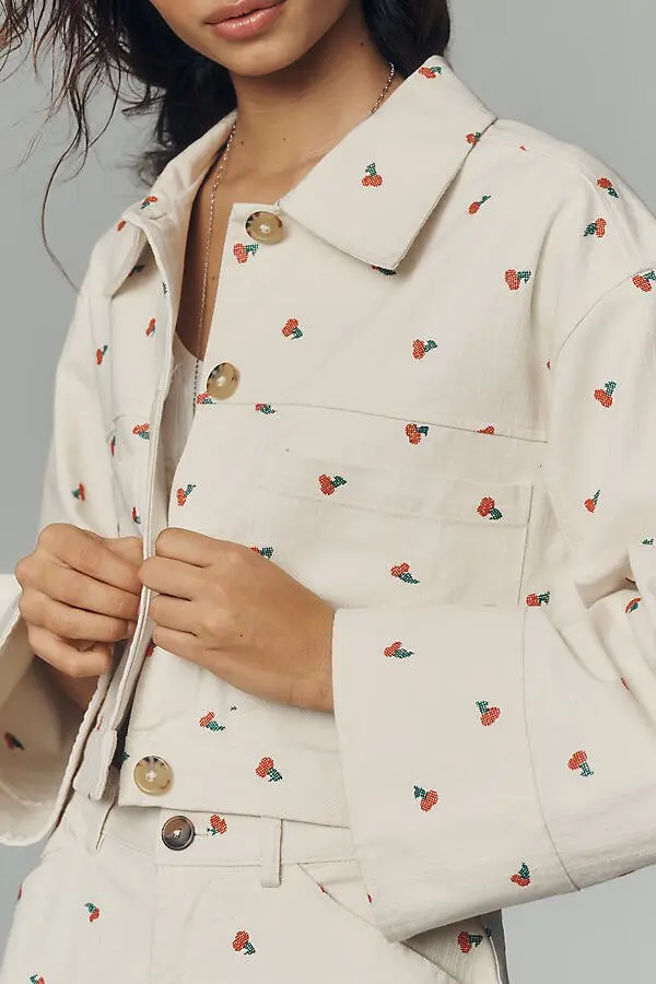 PILCRO Cotton Embroidered Crop Utility Jacket