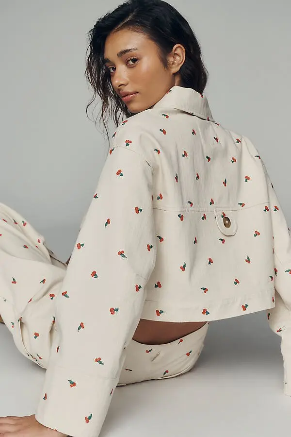 PILCRO Cotton Embroidered Crop Utility Jacket