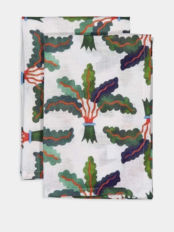 La DoubleJ Set Of 2 Palms Linen Napkins