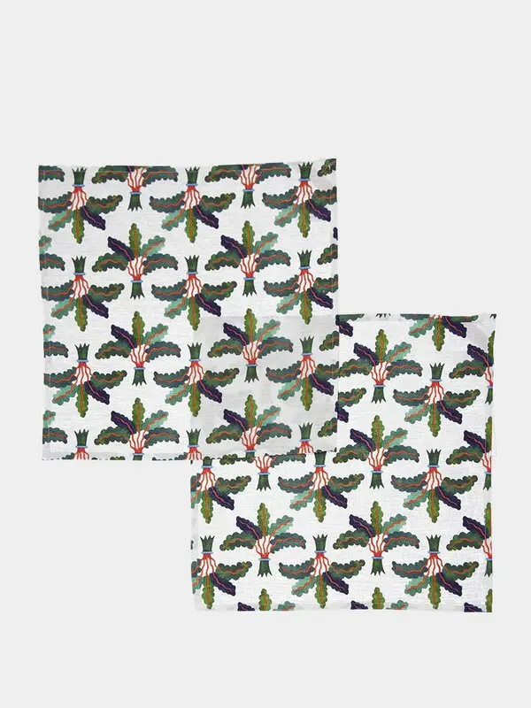 La DoubleJ Set Of 2 Palms Linen Napkins - Multicolour