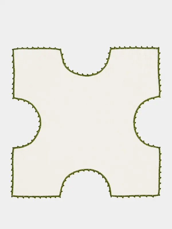 HOUSE OF CAPRICORN Hand-embroidered Linen Basket Cloth - Green