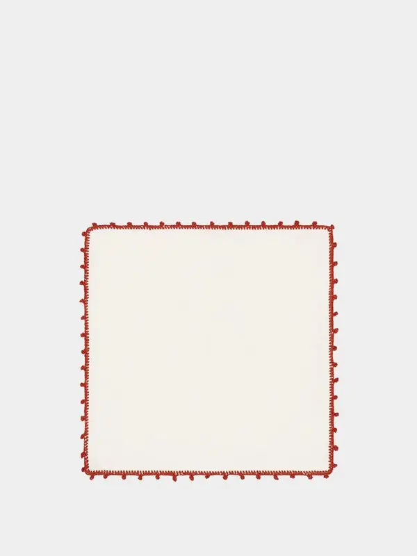 HOUSE OF CAPRICORN Hand-embroidered Linen Cocktail Napkin - Red