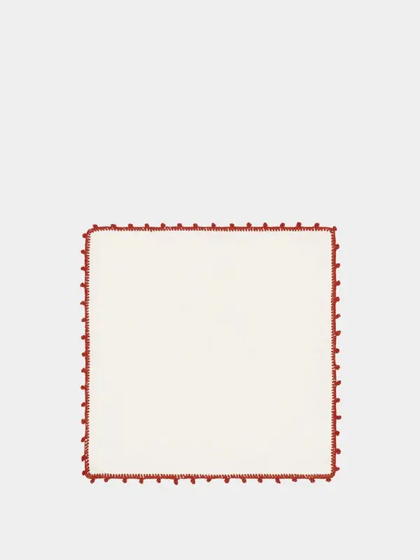 HOUSE OF CAPRICORN Hand-embroidered Linen Cocktail Napkin - Red