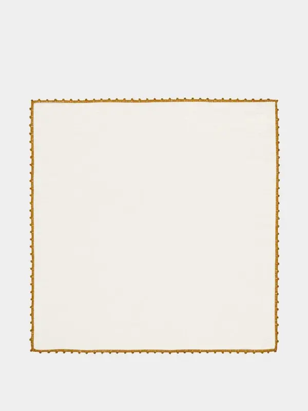HOUSE OF CAPRICORN Hand-embroidered Linen Napkin With Crochet - Yellow