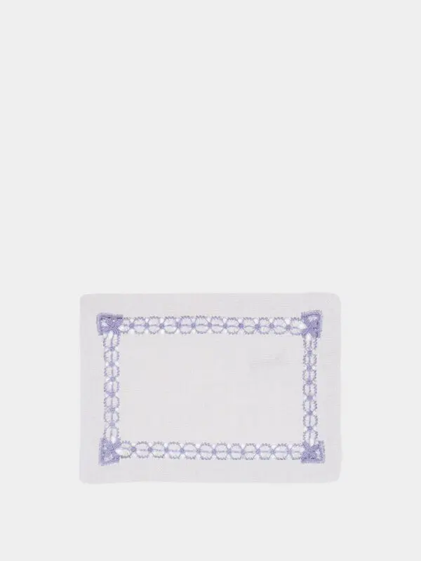 HOUSE OF CAPRICORN Hand-embroidered Linen Cocktail Napkin - Blue