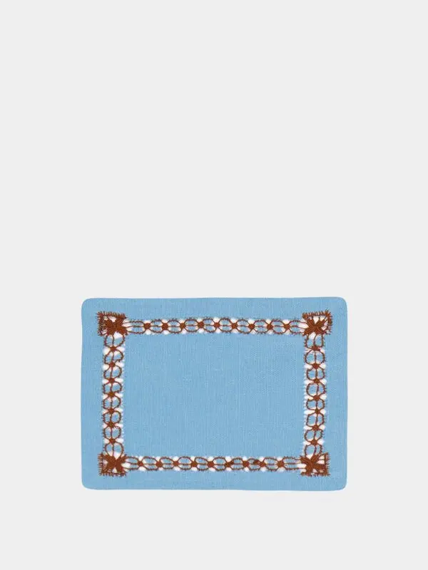 HOUSE OF CAPRICORN Hand-embroidered Linen Cocktail Napkin - Blue