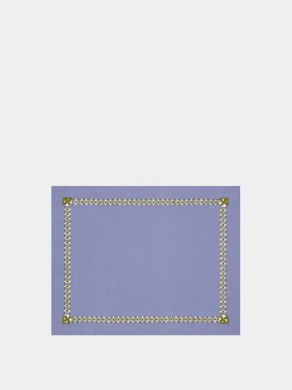 HOUSE OF CAPRICORN Hand-embroidered Linen Placemat - Blue