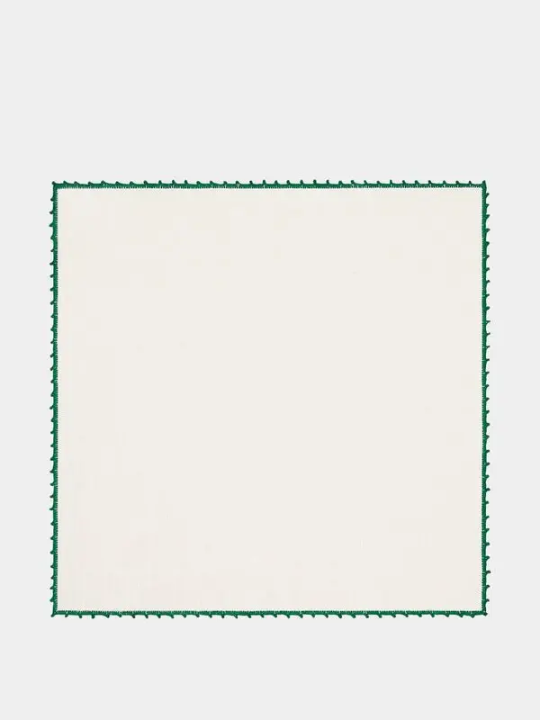 HOUSE OF CAPRICORN Hand-embroidered Linen Napkin With Crochet - Green