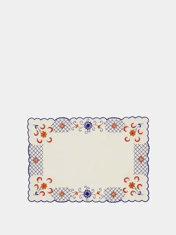 HOUSE OF CAPRICORN Hand-embroidered Linen Placemat - White