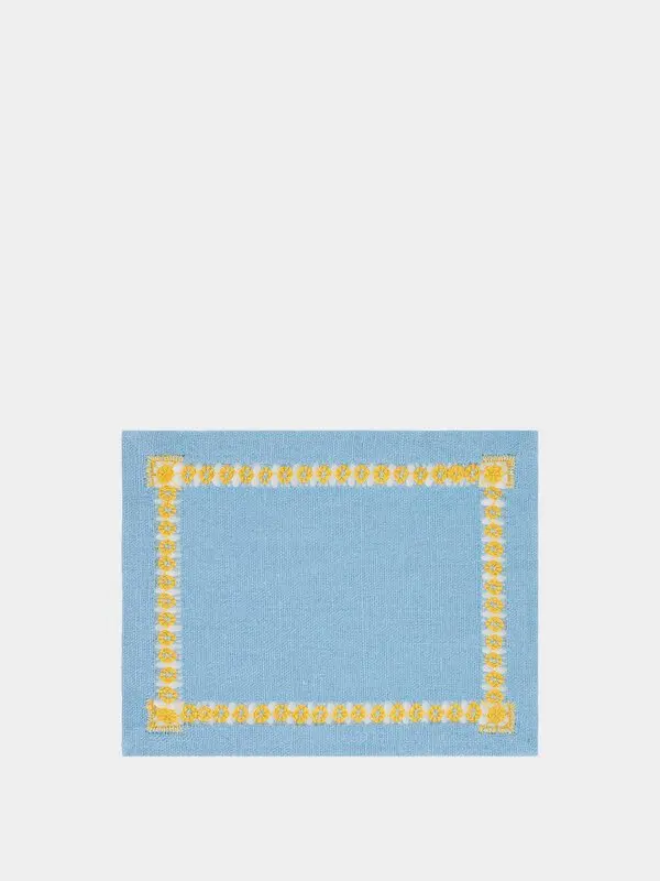 HOUSE OF CAPRICORN Hand-embroidered Maria Cocktail Napkin - Blue