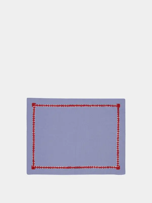 HOUSE OF CAPRICORN Hand-embroidered Linen Placemat - Blue