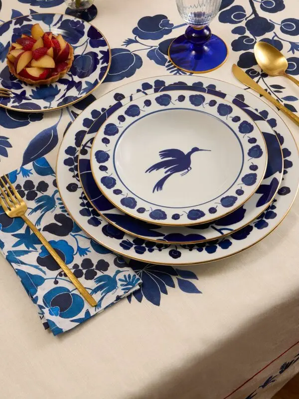 La DoubleJ Wildbird Blu Linen Napkins Set Of 2 - Blue