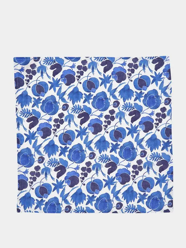 La DoubleJ Wildbird Blu Linen Napkins Set Of 2 - Blue