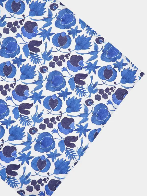 La DoubleJ Wildbird Blu Linen Napkins Set Of 2 - Blue