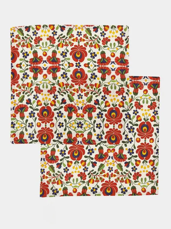 La DoubleJ Windflower Bordeaux Linen Napkins Set Of 2 - Multicolour