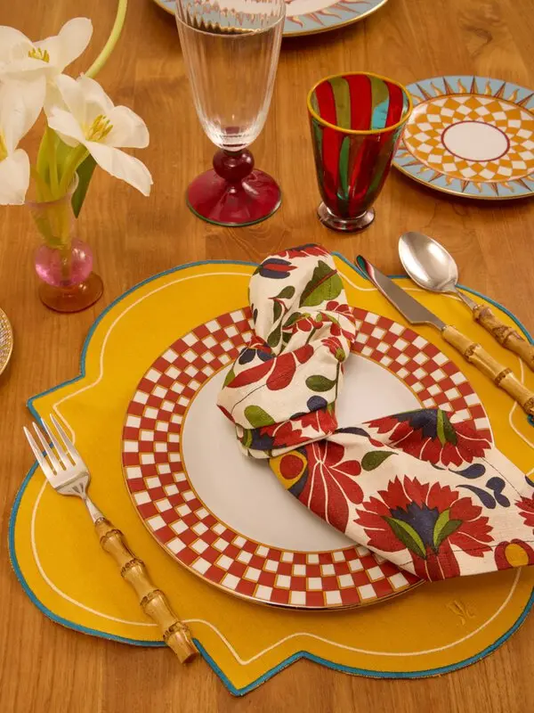 La DoubleJ Windflower Bordeaux Linen Napkins Set Of 2