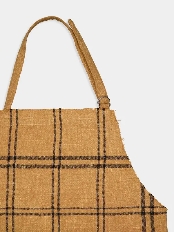 Madam Stoltz Checked Apron With Fringes