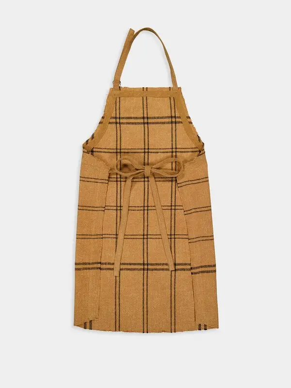 Madam Stoltz Checked Apron With Fringes