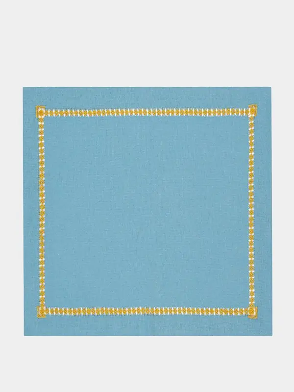 HOUSE OF CAPRICORN Hand-embroidered Linen Napkin - Blue