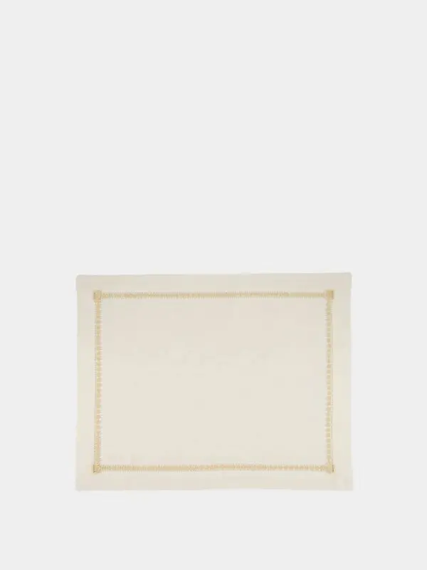 HOUSE OF CAPRICORN Maria Linen Placemat With Embroidery - Beige