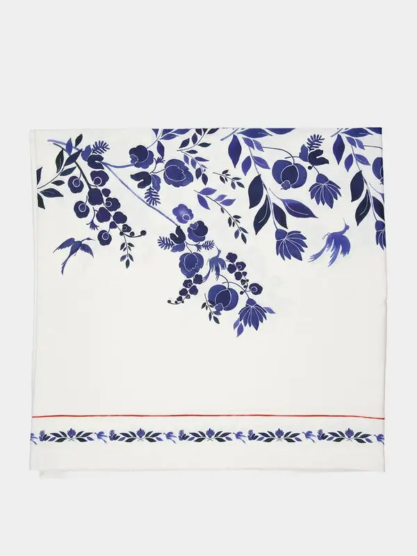 La DoubleJ Wildbird Placée Linen Large Tablecloth - Blue