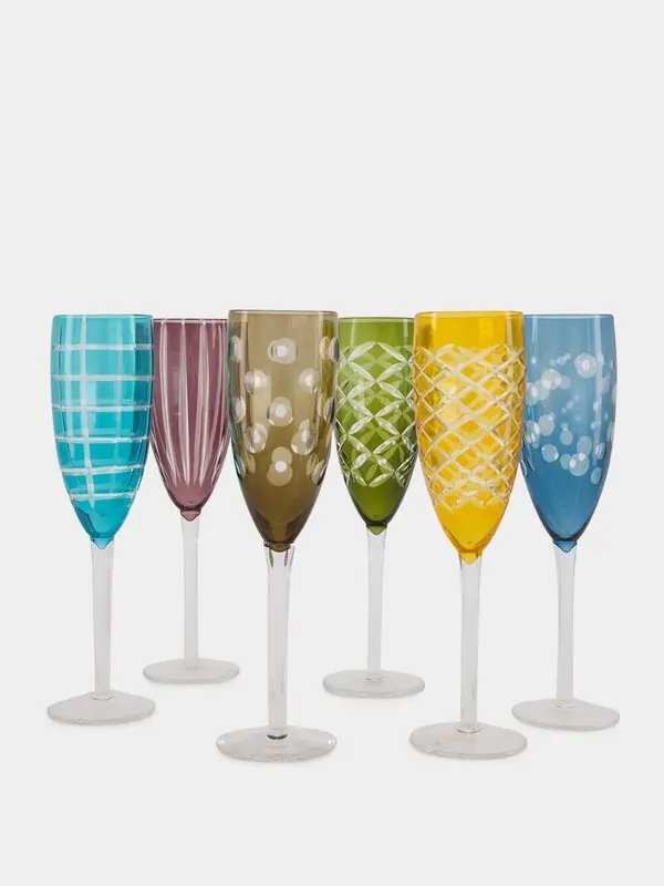 POLSPOTTEN Set Of 6 Champagne Cuttings Glasses - Multicolour