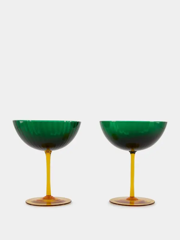 La DoubleJ Glass Champagne Coupe Set - Green