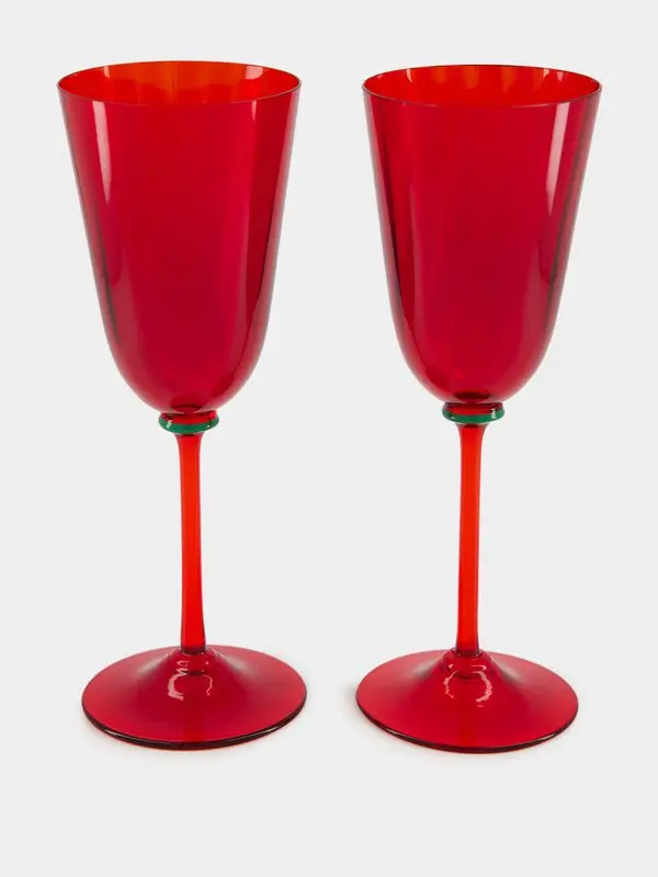 La DoubleJ Murano Wine Glasses Set Of Two - Red