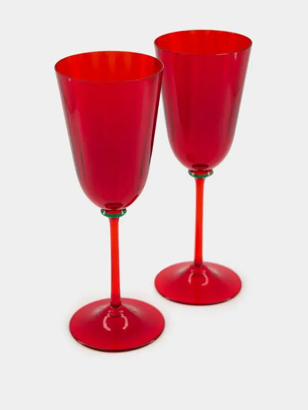 La DoubleJ Murano Wine Glasses Set Of Two - Red