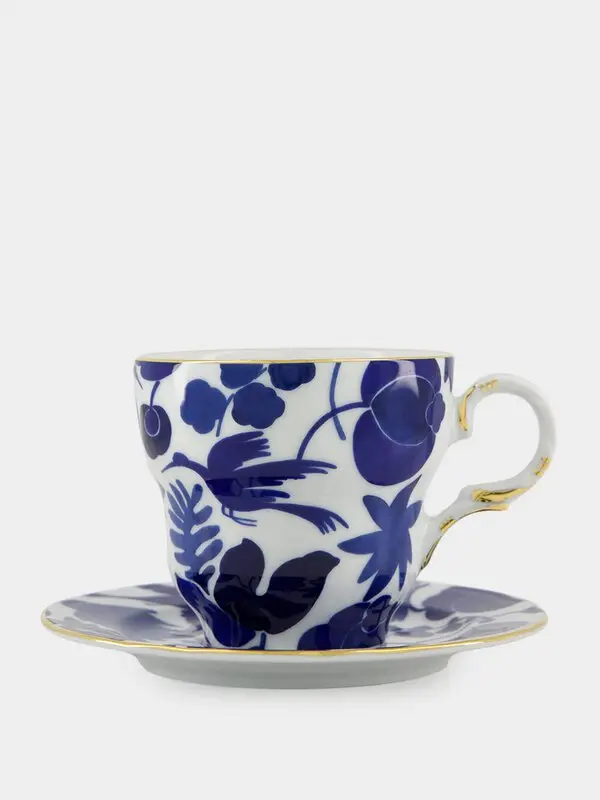 La DoubleJ Wildbird Porcelain Mug And Saucer - Blue