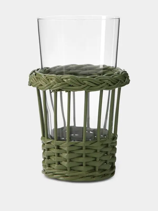 HOUSE OF CAPRICORN Vitória Wicker And Glass Tall Tumbler - Green