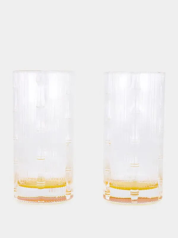 La DoubleJ Solid Amber Bamboo Highball Glasses Set Of 2 - Yellow