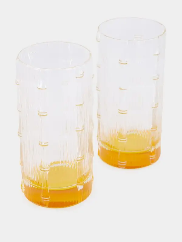 La DoubleJ Solid Amber Bamboo Highball Glasses Set Of 2 - Yellow