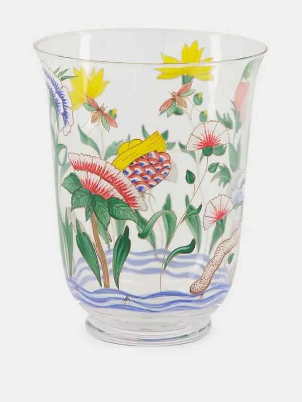 LOBMEYR Large Crystal Tumbler Chinese Flowers - Multicolour