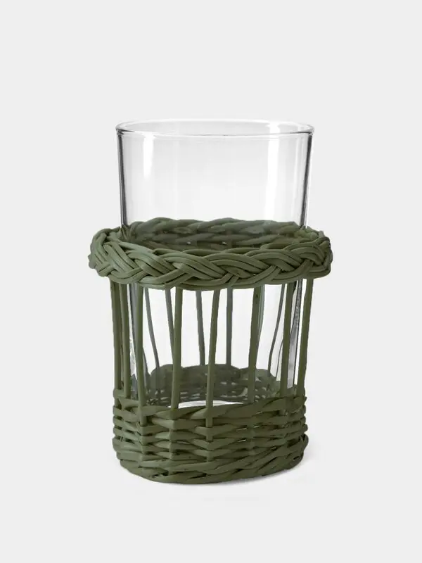 HOUSE OF CAPRICORN Vitória Wicker And Glass Tumbler - Green