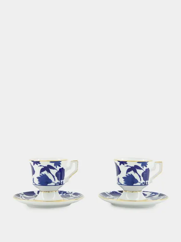 La DoubleJ Wildbird Porcelain Espresso Cup Set Of 2 - Blue